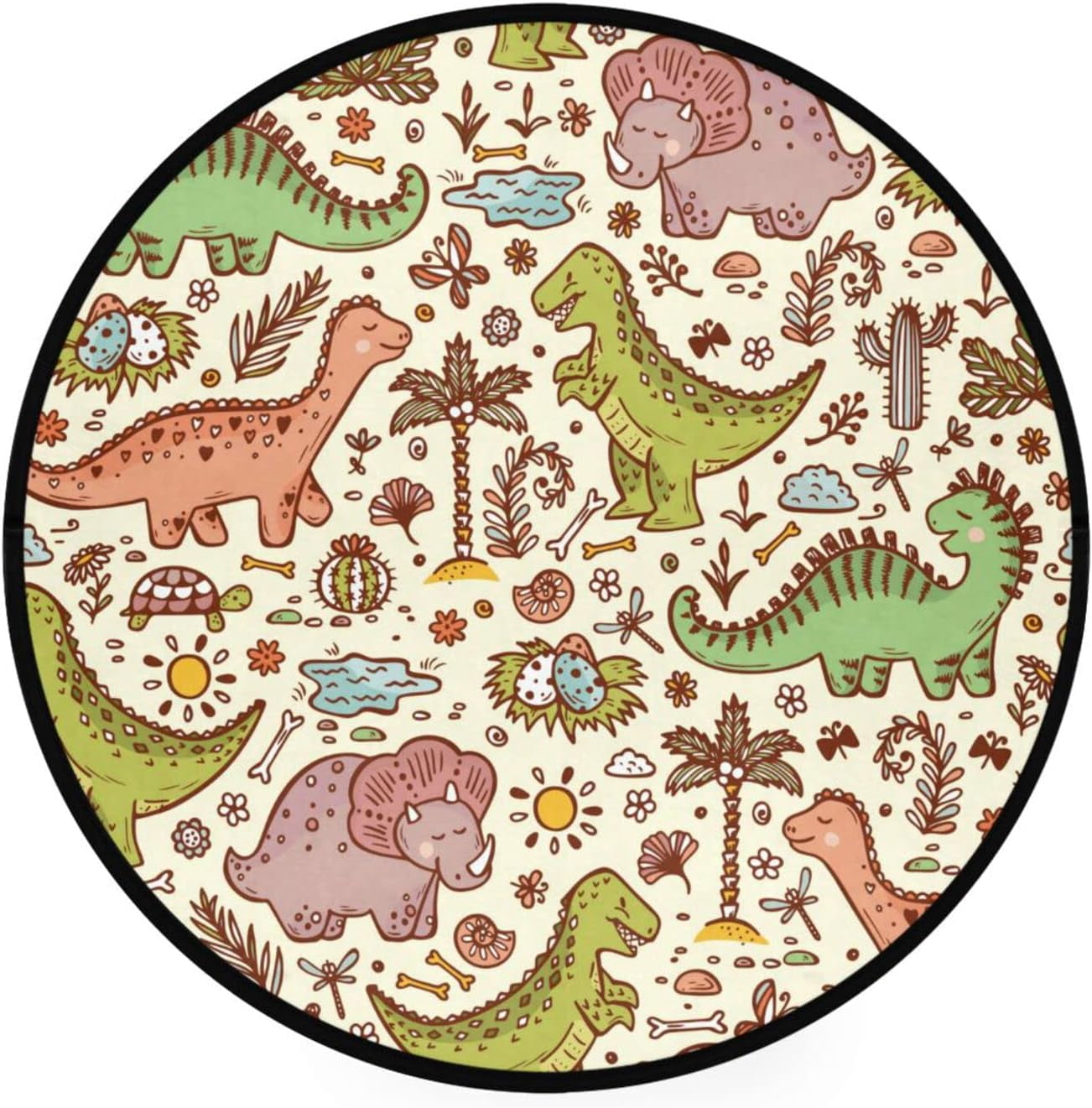 SKYSONIC Cute Cartoon Dino Rex Triceratops Round Area Rug Chair Couch ...