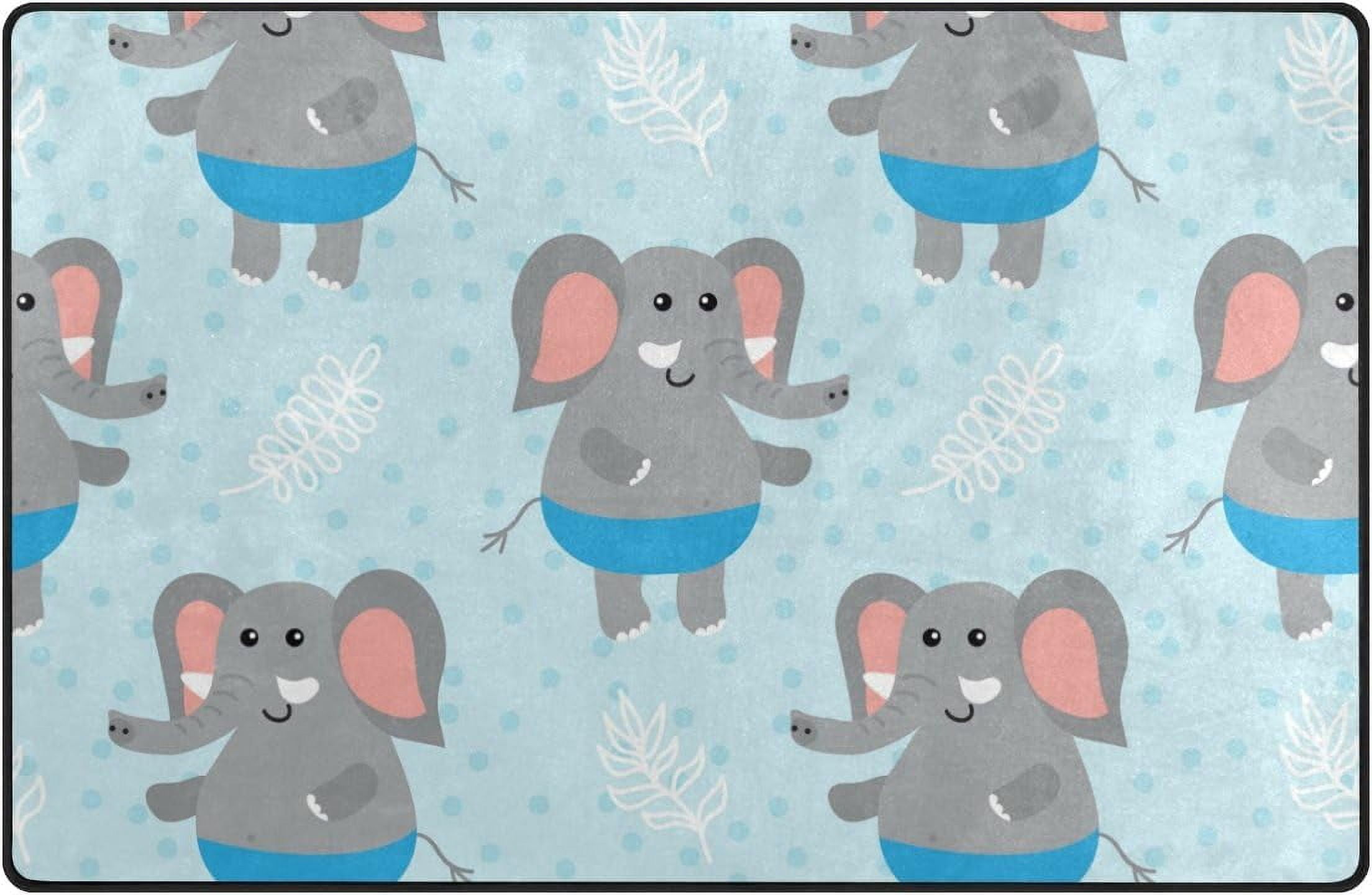SKYSONIC Cute Cartoon Elephant Area Rug Pad 60x39 inch, 100% Light ...