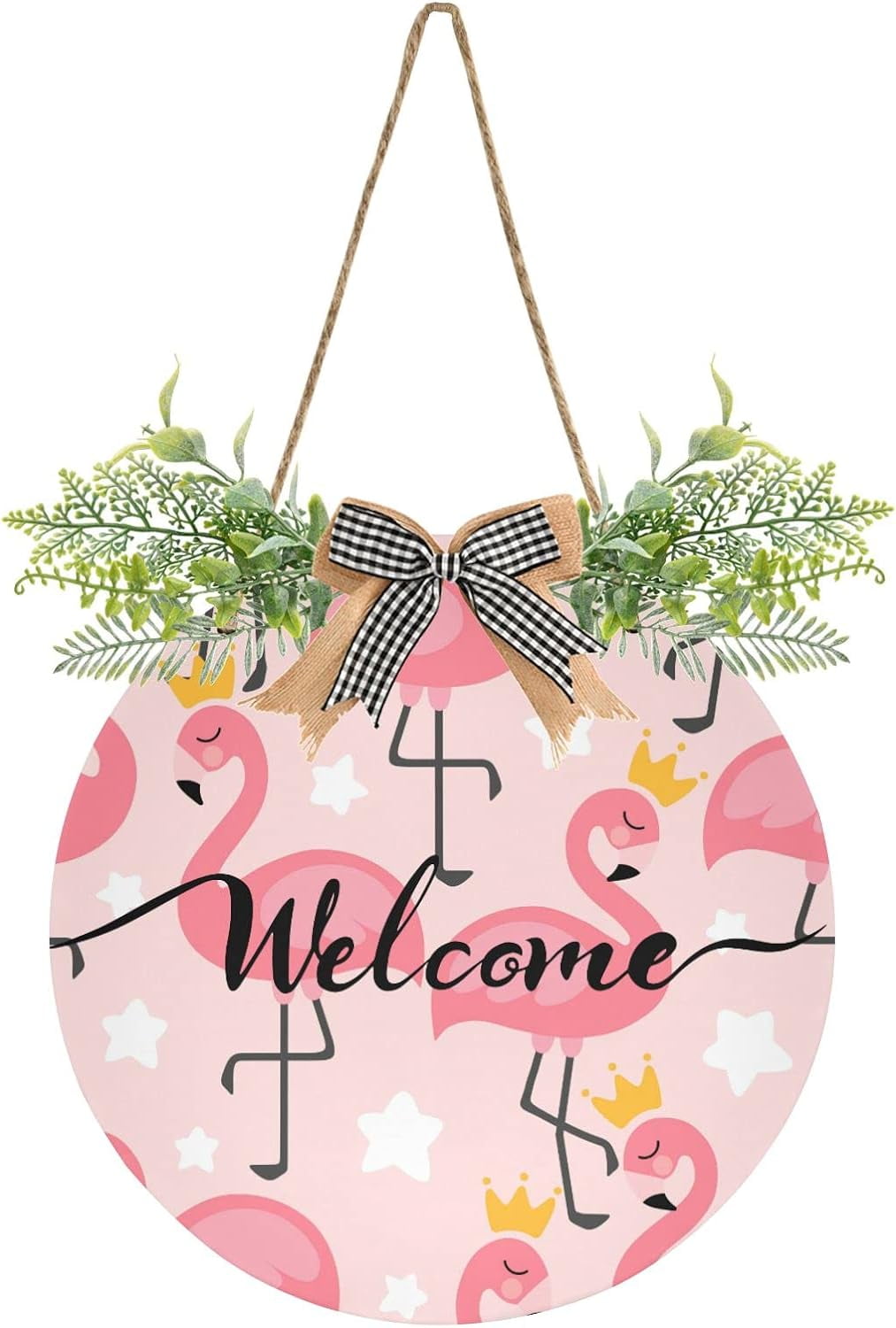 SKYSONIC Cute Cartoon Flamingo Welcome Sign Front Door Decor Round Door ...