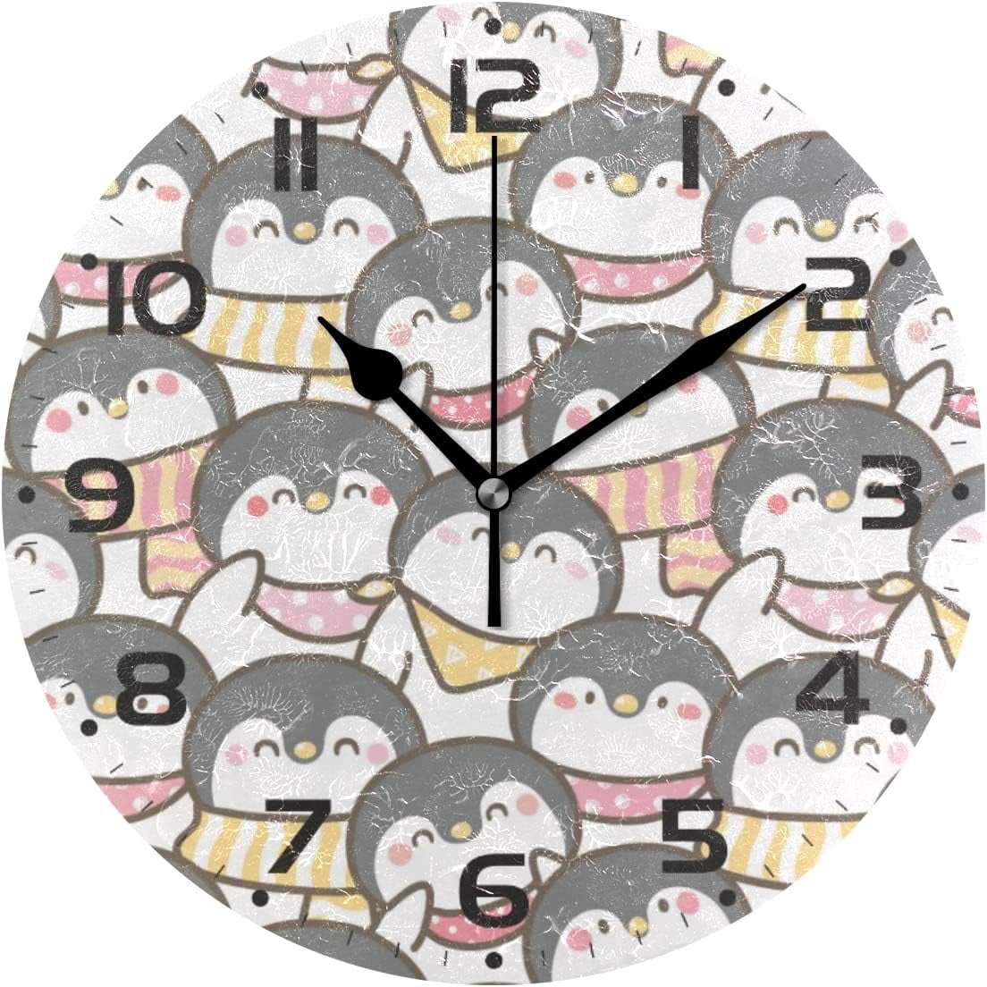 SKYSONIC Cute Cartoon Penguin Wall Clock 10 Inch Silent Non Ticking ...