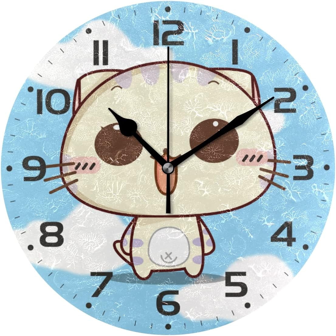 SKYSONIC Cute Cat Sky Wall Clock 10 Inch Silent Non Ticking Round Clock ...