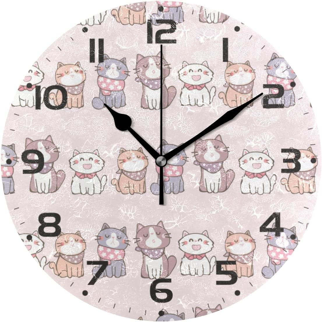 SKYSONIC Cute Cats Wall Clock 10 Inch Silent Non Ticking Round Clock ...