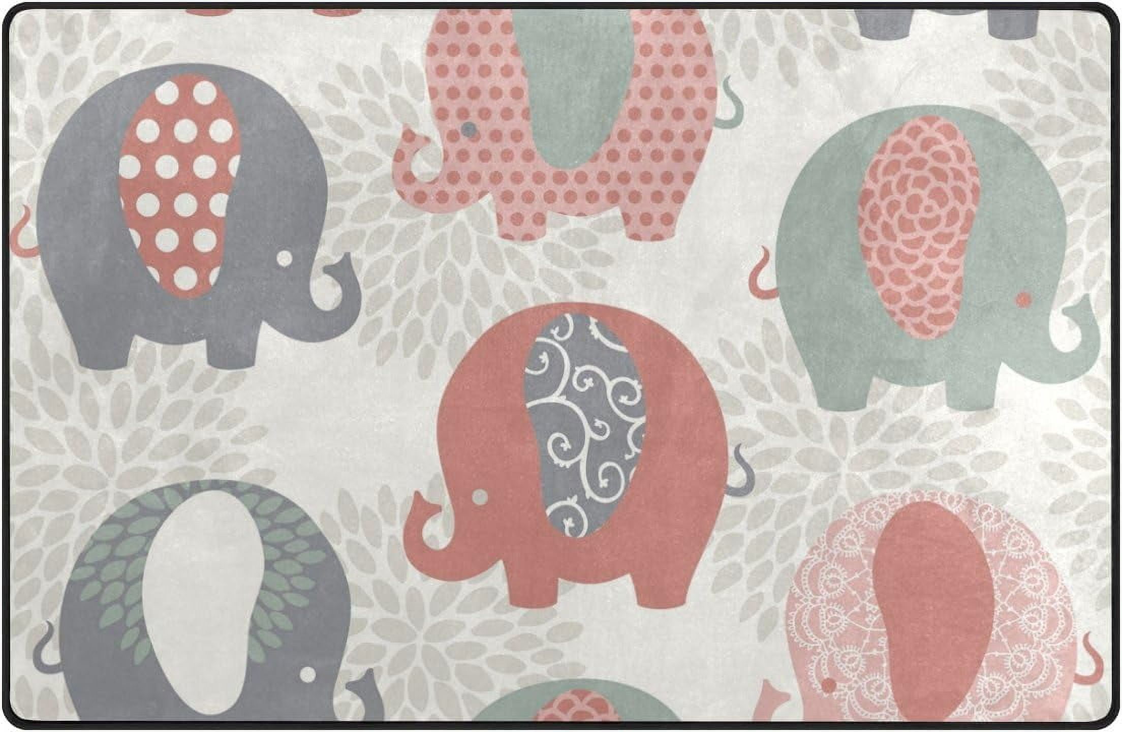 SKYSONIC Cute Colorful Elephants Area Rug Pad - 60 x 39 inch - 100% ...