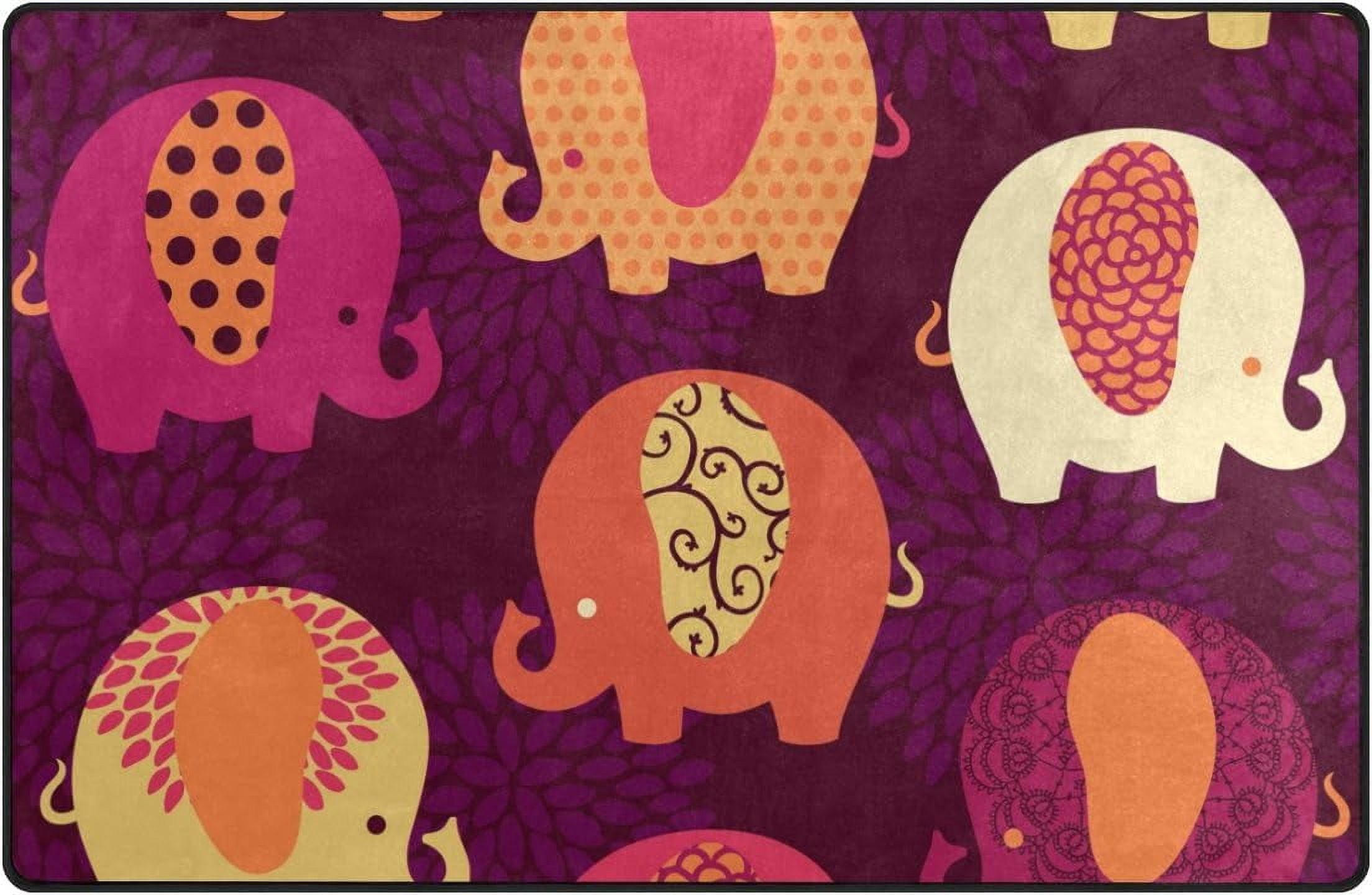 SKYSONIC Cute Colorful Elephants Area Rug Pad 60x39 inch, 100% Light ...