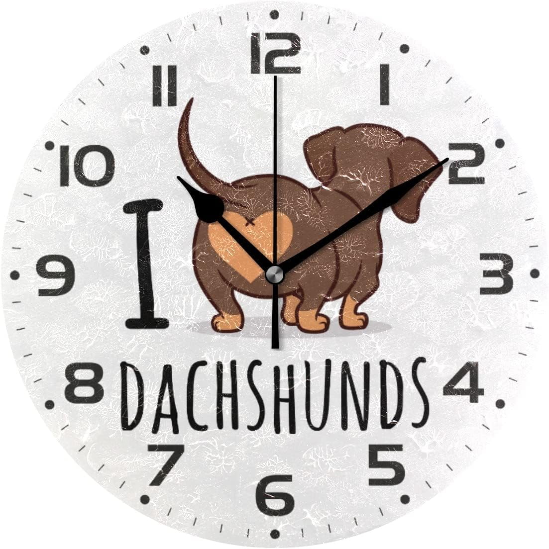 SKYSONIC Cute Dachshund Dog Wall Clock 10 Inch Silent Non Ticking Round ...