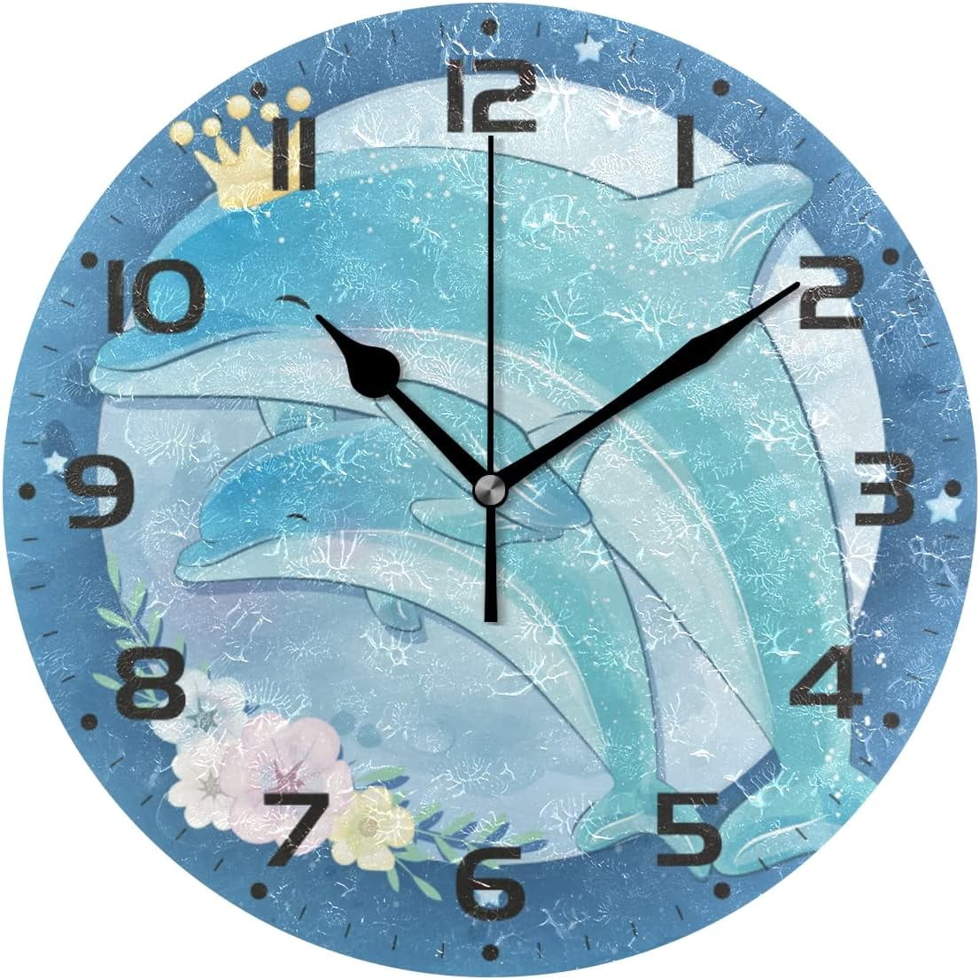 SKYSONIC Cute Dolphin Wall Clock 10 Inch Silent Non Ticking Round Clock ...