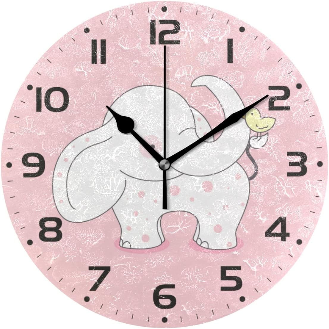 SKYSONIC Cute Elephant Wall Clock 10 Inch Silent Non Ticking Round ...