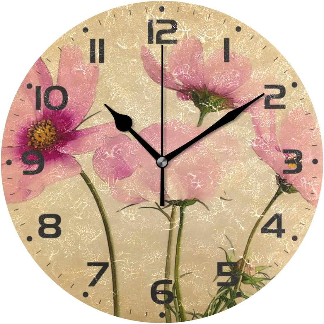 SKYSONIC Cute Flower Wall Clock 10 Inch Silent Non Ticking Round Clock ...