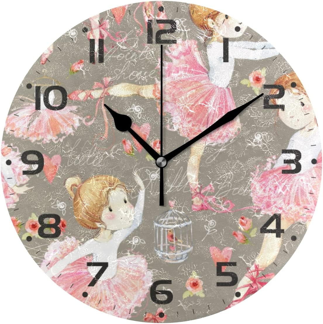 SKYSONIC Cute Girl Ballerina Wall Clock 10 Inch Silent Non Ticking ...