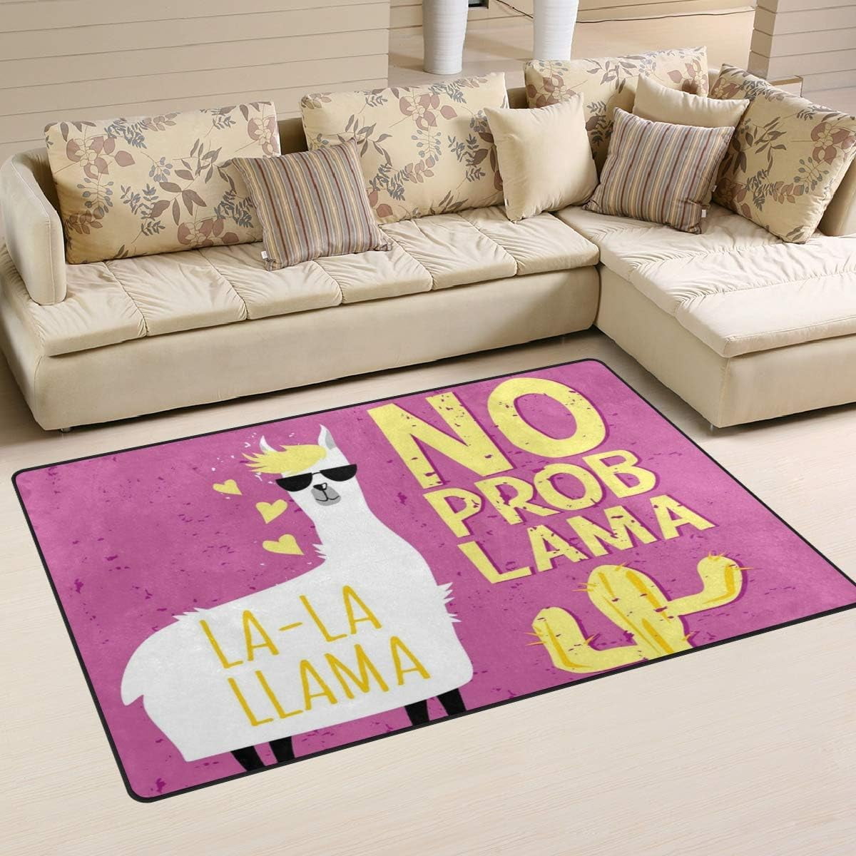 SKYSONIC Cute Llama No Drama Area Rug Pad Dining Room Bedroom 5'x3 ...