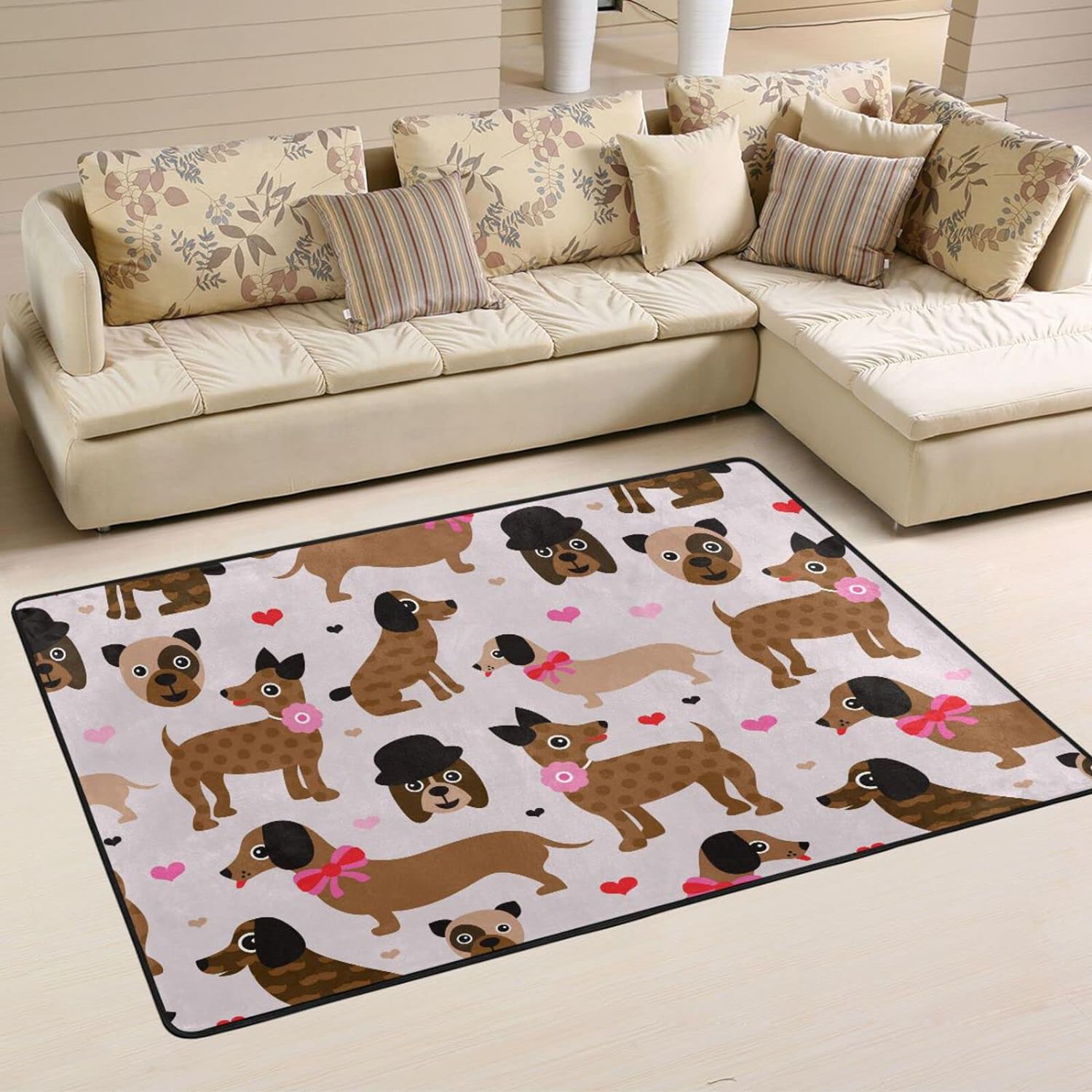 SKYSONIC Cute Mustache Dog Non-Slip Area Rug, Valentine Puppy Floor ...
