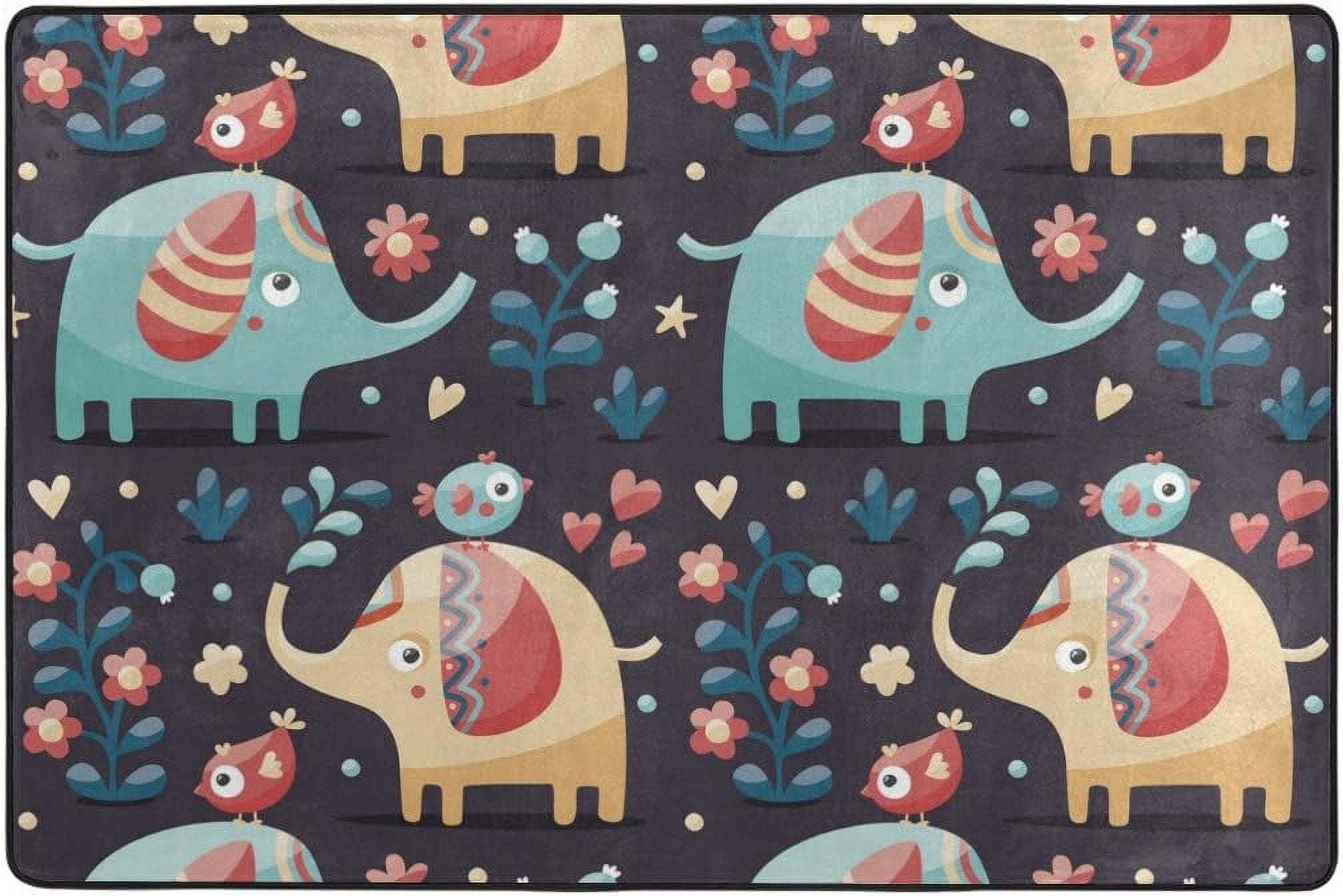 SKYSONIC Cute Pattern Made Elephants Area Rug Pad 24x36 Inch 100% Light ...