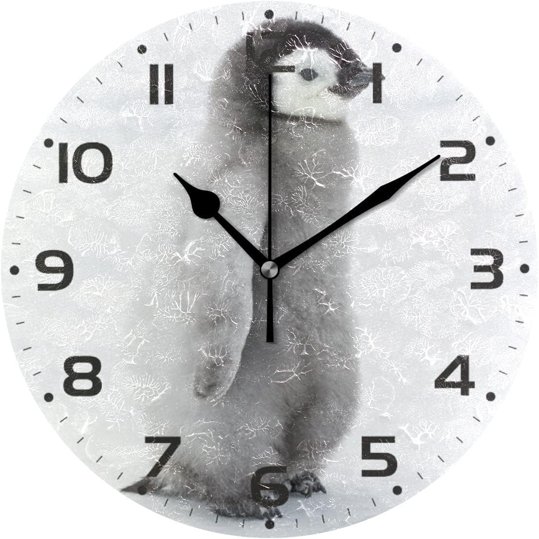 SKYSONIC Cute Penguin Wall Clock 10 Inch Silent Non Ticking Round Clock ...