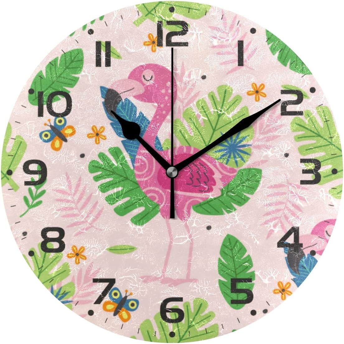 SKYSONIC Cute Pink Flamingo Wall Clock 10 Inch Silent Non Ticking Round ...