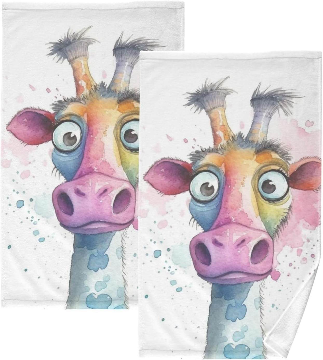 SKYSONIC Cute Pink Giraffe Hand Towels 2 Pack, Cotton Bath Towel for ...