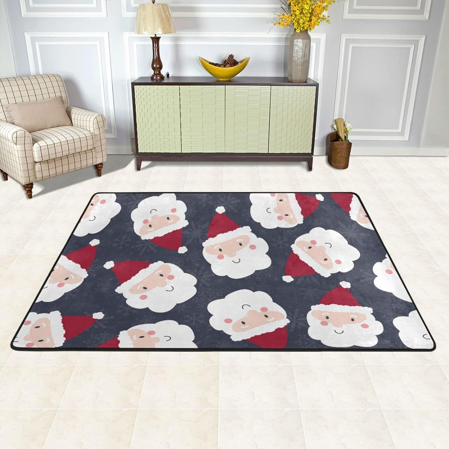 SKYSONIC Cute Santa Claus Face Non-Slip Area Rug, Merry Christmas Floor ...