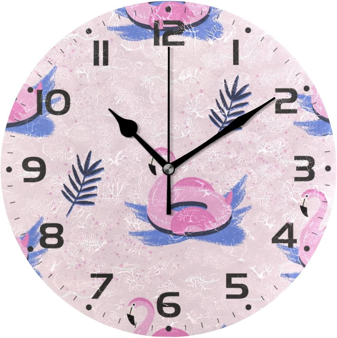 SKYSONIC Cute Tropical Pink Flamingo Wall Clock 10 Inch Silent Non ...