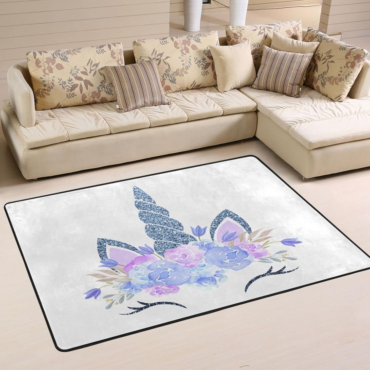 SKYSONIC Cute Unicorn Glittering Artistic Non-Slip Area Rug, Floor ...