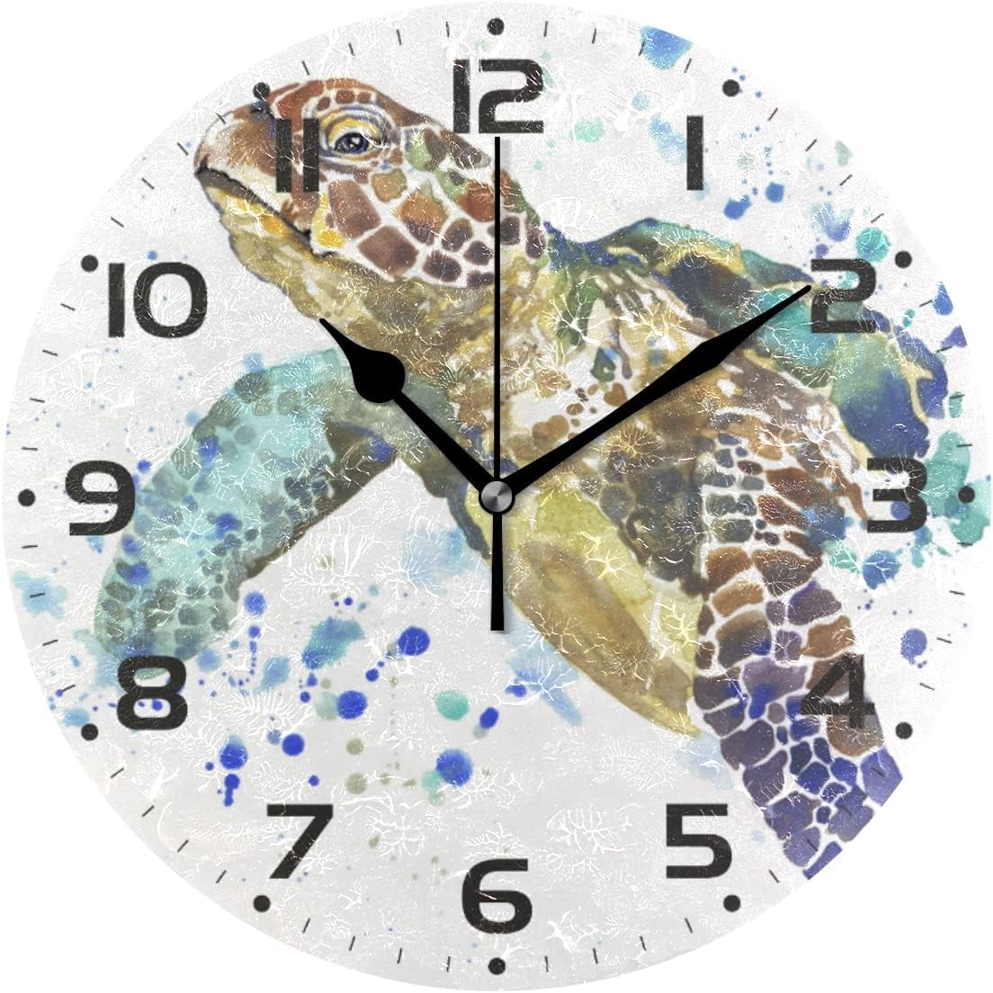 SKYSONIC Cute Watercolor Sea Turtle Wall Clock 10 Inch Silent Non ...