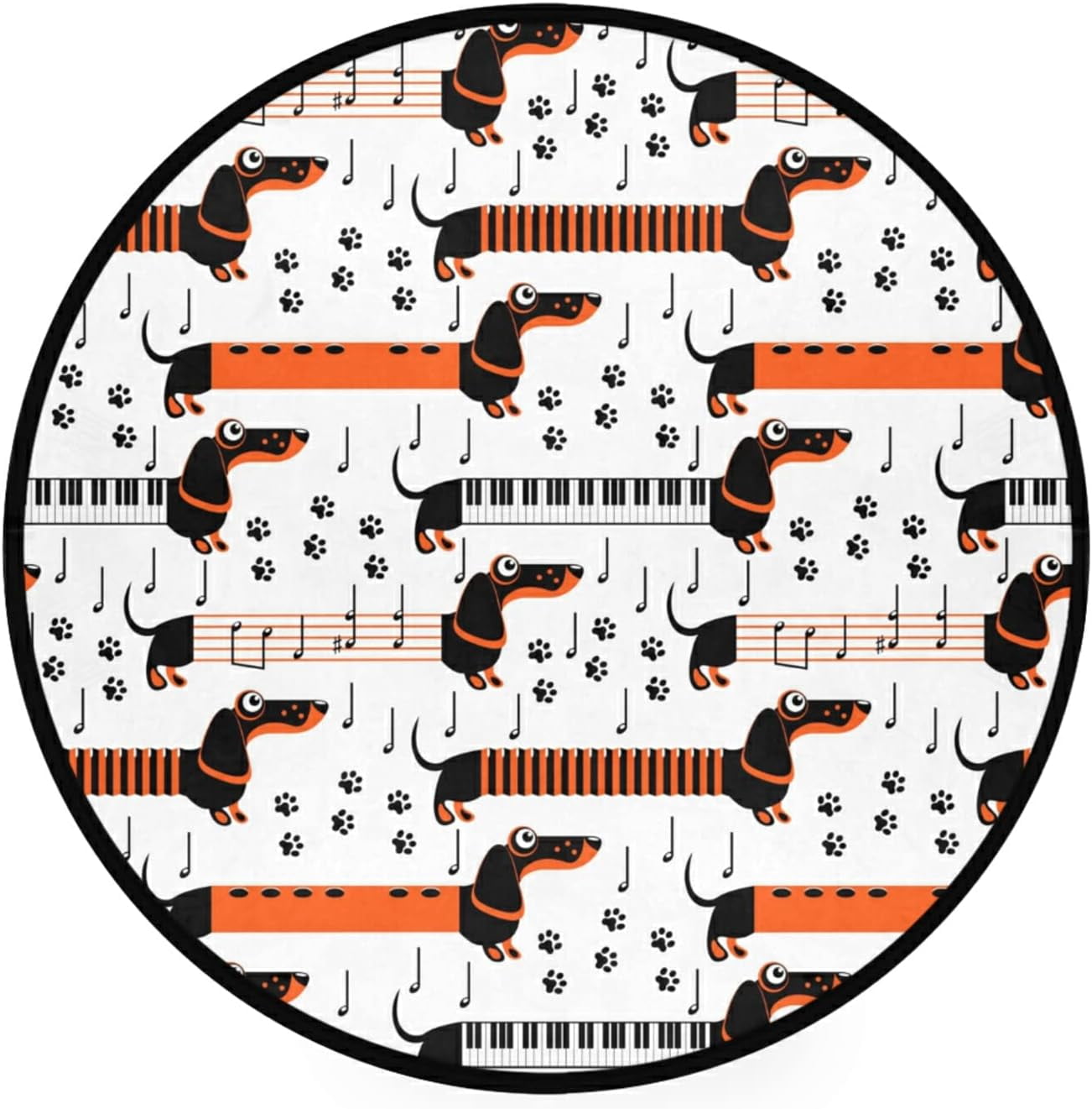 SKYSONIC Dachshund Musical Notes Round Area Rug Chair Couch Cover Area ...