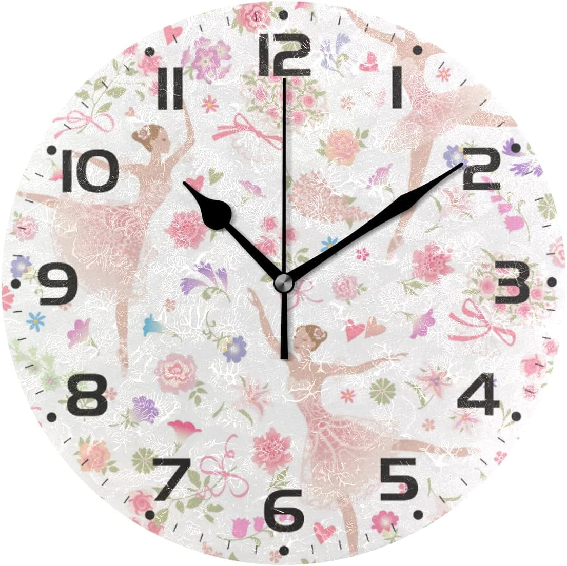 SKYSONIC Dancing Ballerina Wall Clock 10 Inch Silent Non Ticking Round ...