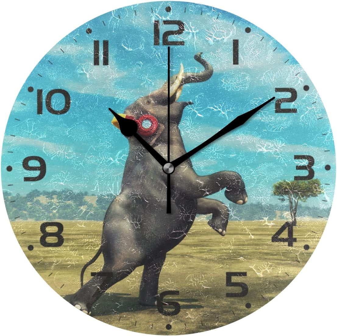 SKYSONIC Dancing Elephant Wall Clock 10 Inch Silent Non Ticking Round ...
