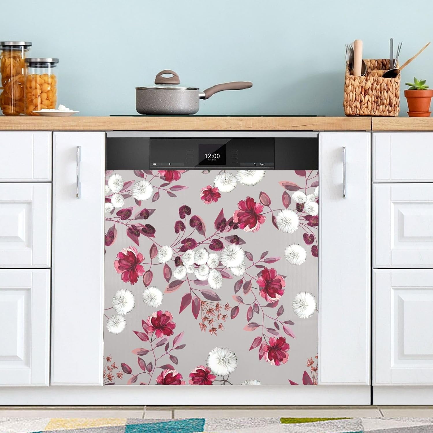 SKYSONIC Dandelion Rose Dishwasher Magnet Cover, Kitchen Dish Washer ...