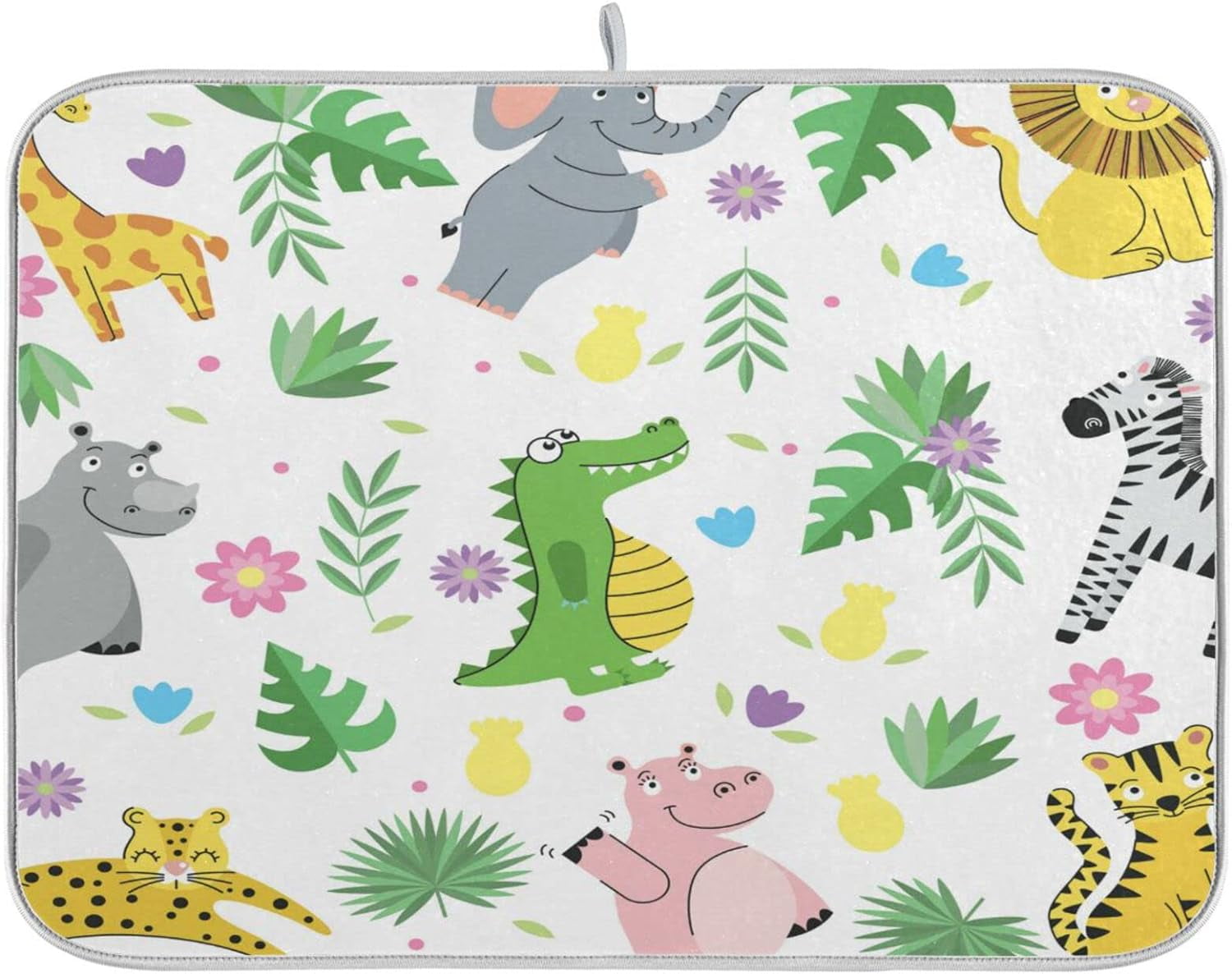 SKYSONIC Dish Drying Mat for Kitchen Counter Wild Animals Cartoons with ...