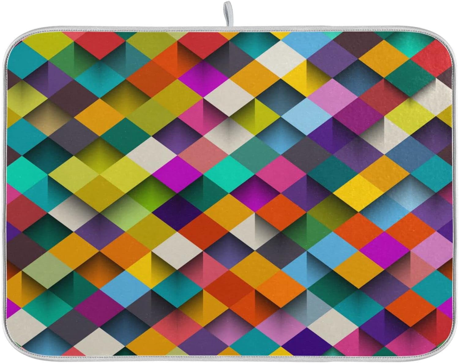 SKYSONIC Dish Drying Mat Rainbow Squares Geometric Absorbent Dish ...