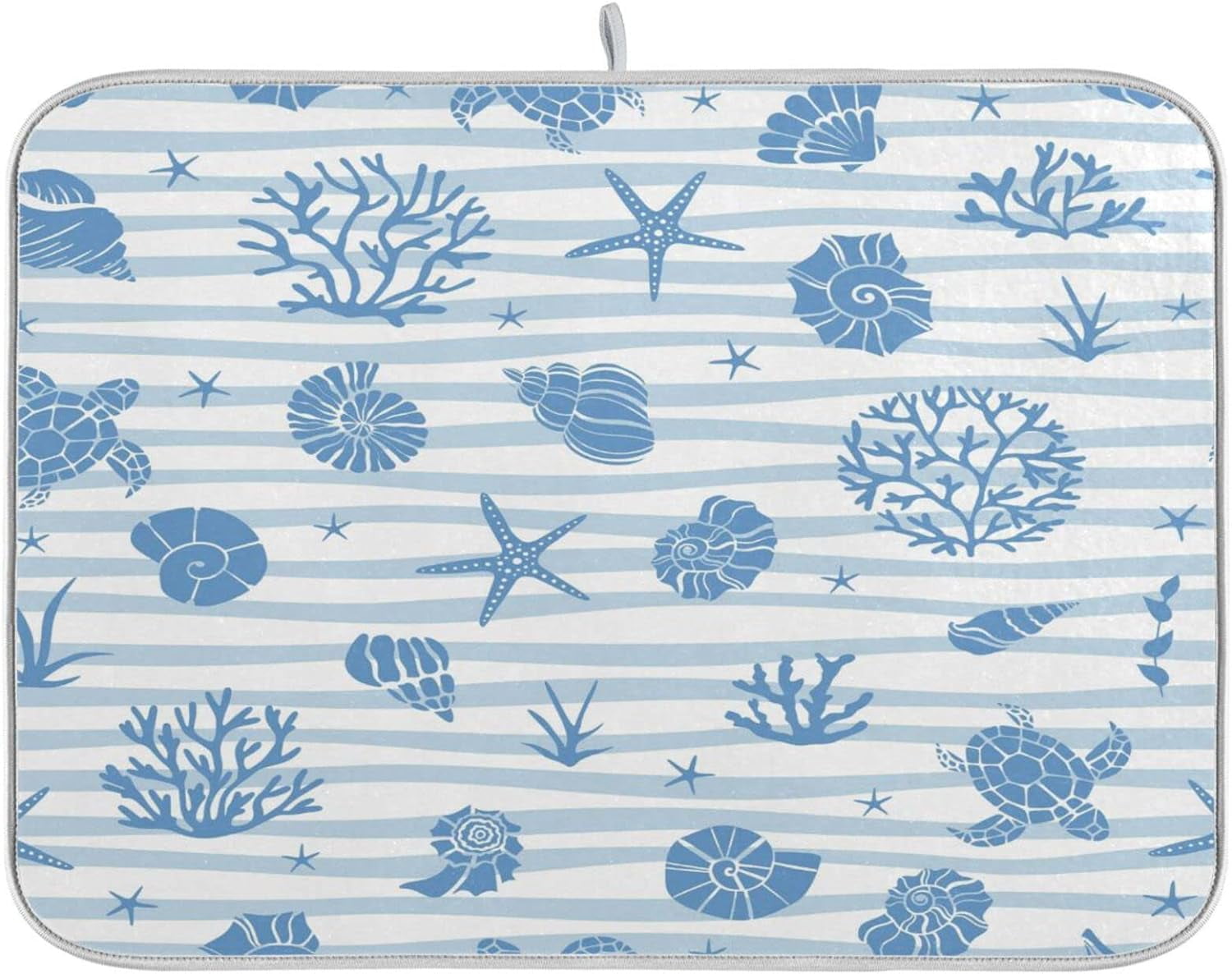 SKYSONIC Dish Drying Mat for Kitchen Counter Blue Seashells Starfish ...
