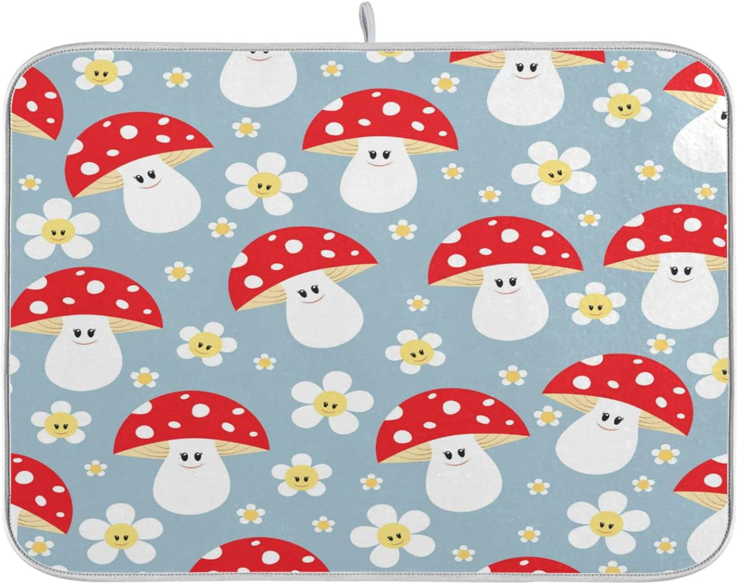 SKYSONIC Dish Drying Mat for Kitchen Counter Mushrooms and Flowers Eco ...