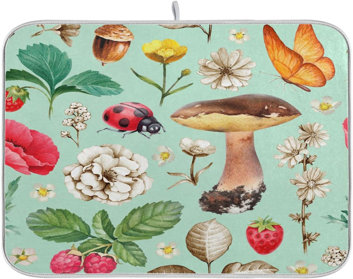 SKYSONIC Dish Drying Mat for Kitchen Counter Summer Berries Mushrooms ...