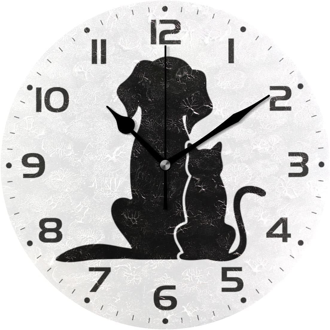 SKYSONIC Dog Wall Clock 10 Inch Silent Non Ticking Round Clock Oil ...