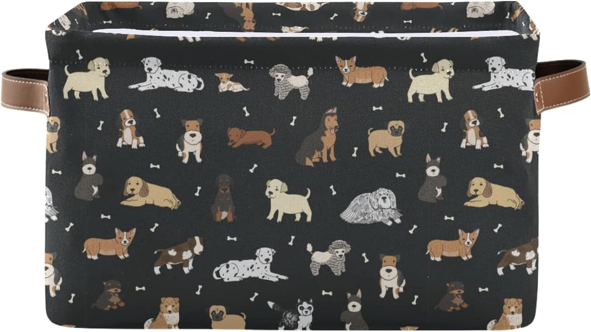 SKYSONIC Dogs Storage Basket Foldable Storage Bin Set of 2 Canvas ...