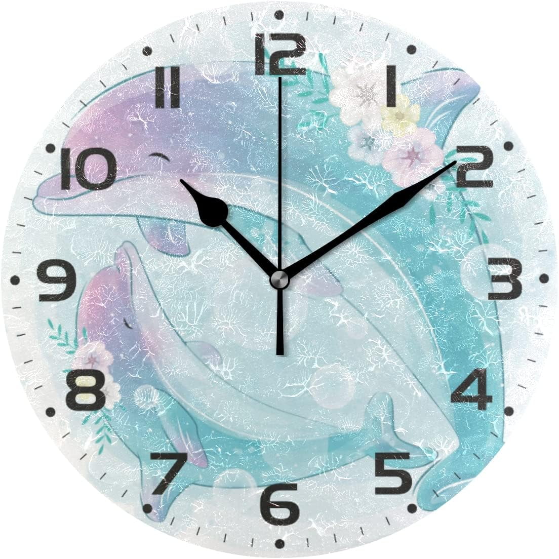 SKYSONIC Dolphin Wall Clock 10 Inch Silent Non Ticking Round Clock Oil ...
