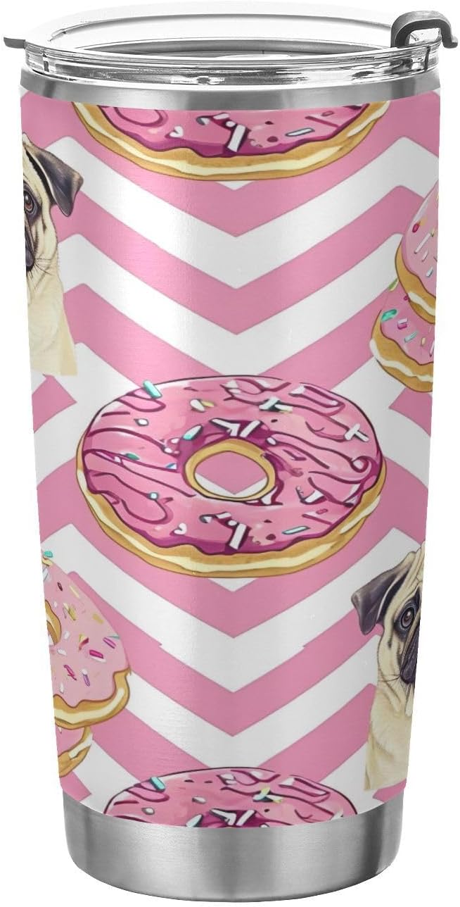 SKYSONIC Doodle Pink Donuts and Pugs 20 oz Stainless Steel Insulated ...