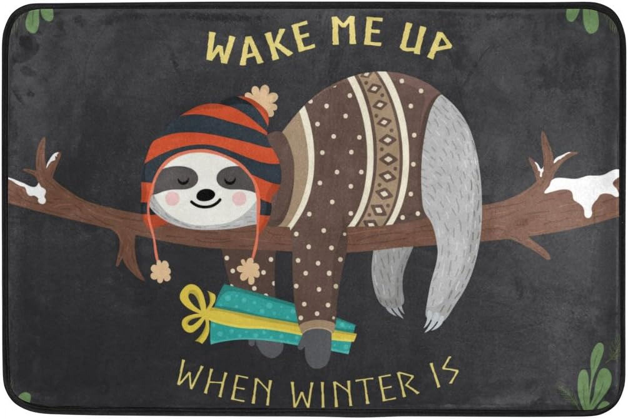 SKYSONIC Doormat Cute Baby Sloth Sleeping On Tree Lightweight Non Slip ...