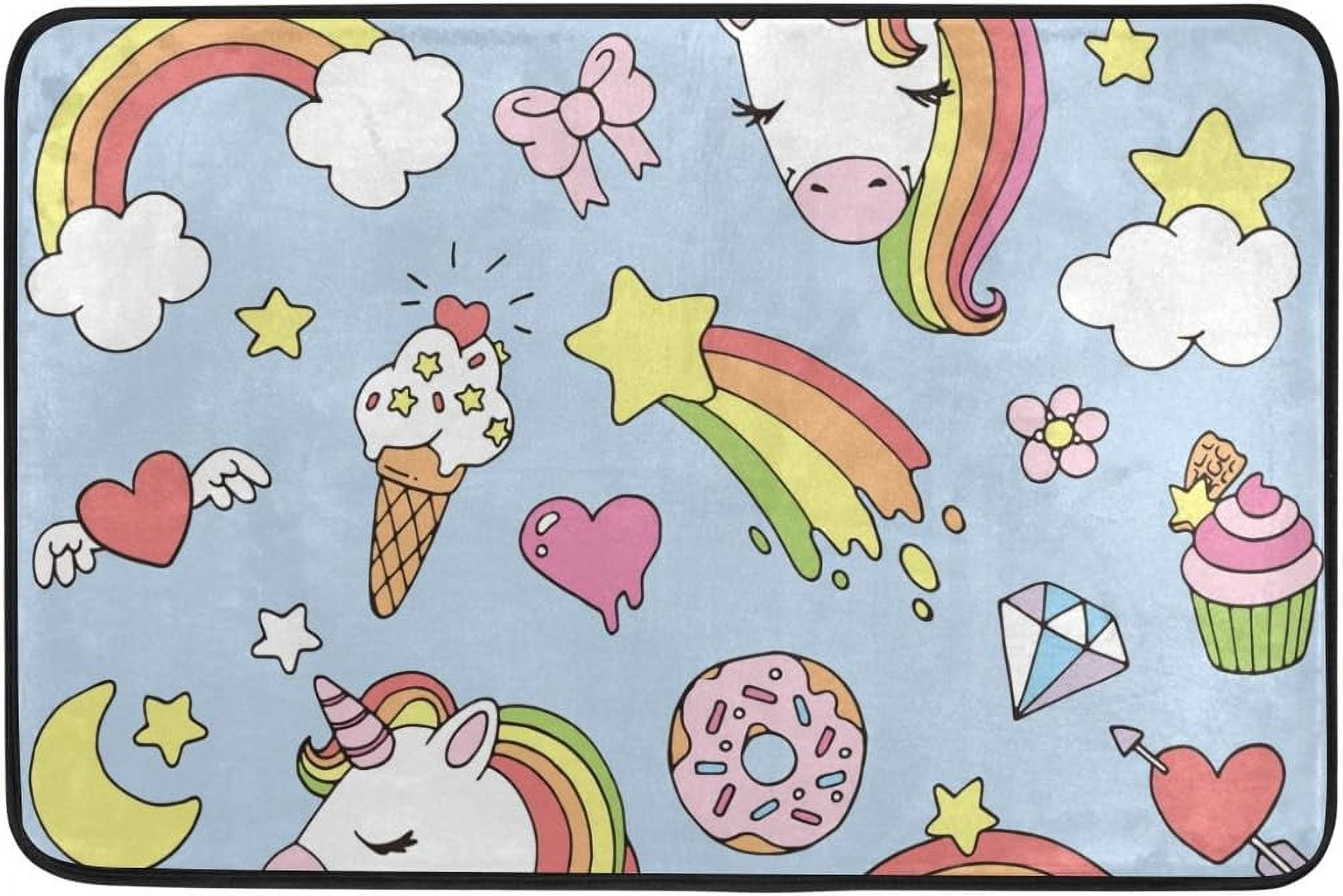 SKYSONIC Doormat Cute Cartoon Unicorn Sticker Lightweight Non Slip ...