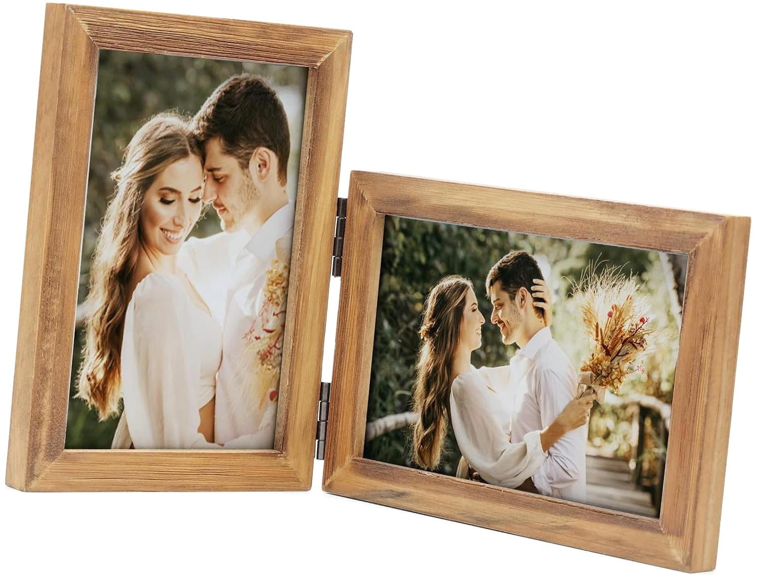 SKYSONIC Dual Orientation 4X6 Picture Frame with Hinges, Rustic Brown ...