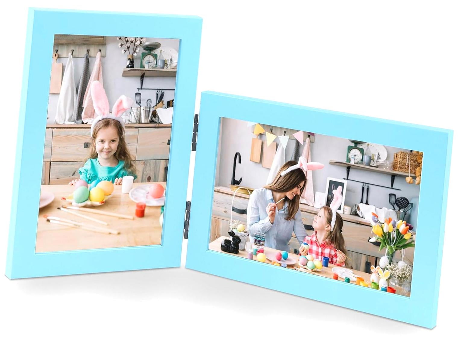 SKYSONIC Dual Orientation Frame, Soft-Blue Wood Foldable 4x6 Picture ...
