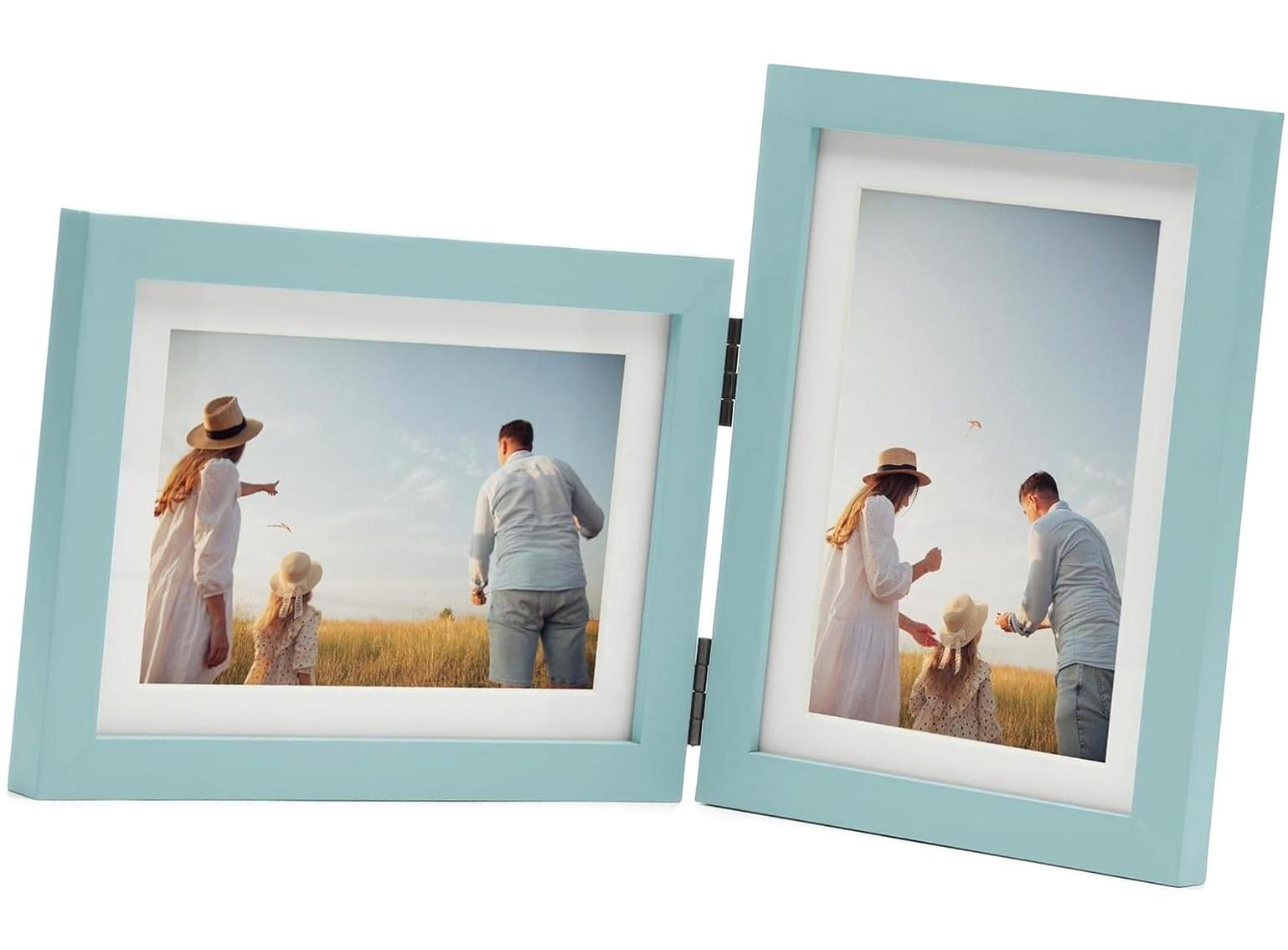 SKYSONIC Dual Orientation Picture Frame with Hinges, Teal Blue Design ...