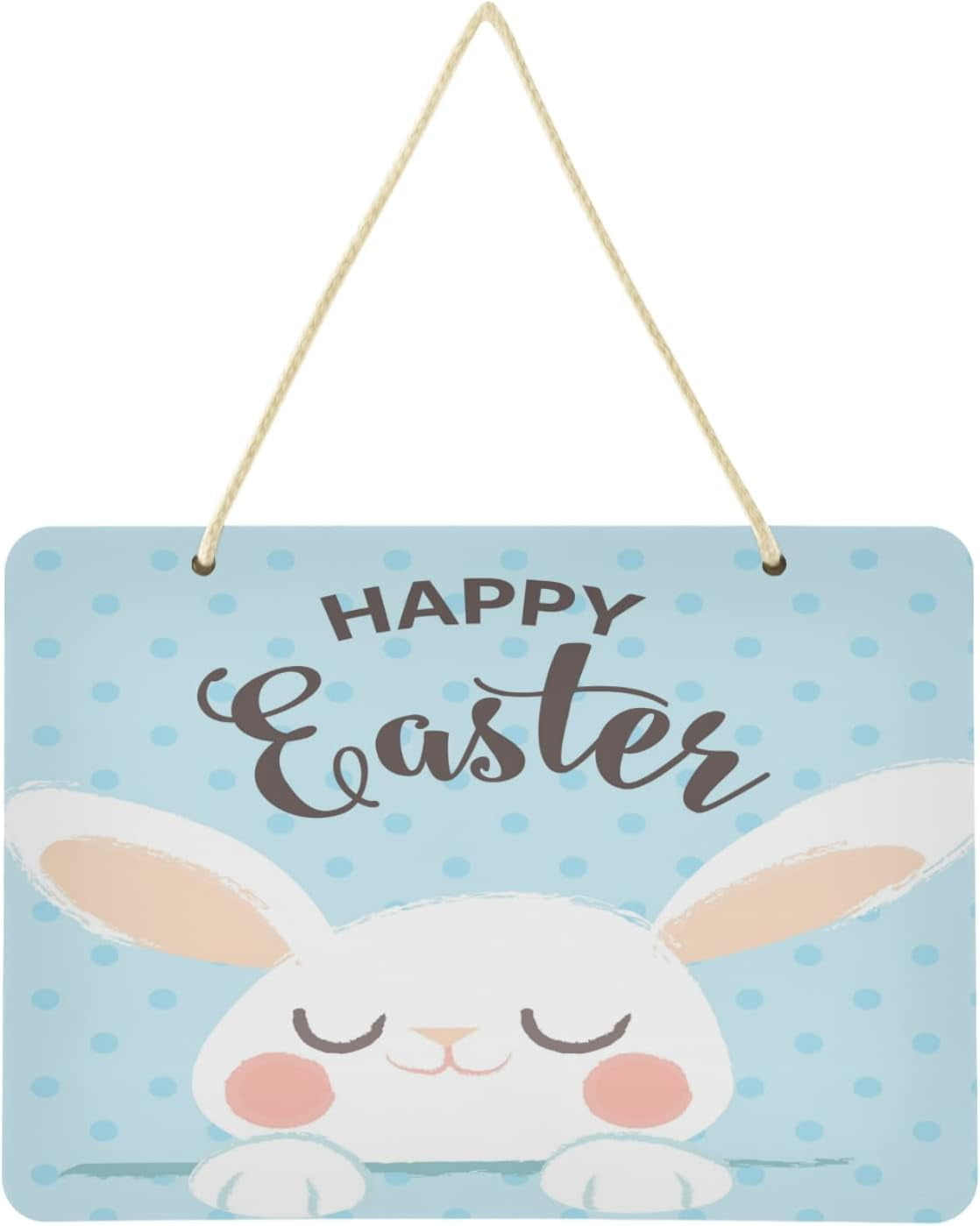SKYSONIC Easter Blue Rabbit Welcome Sign Front Door Decor Wall Hanging ...