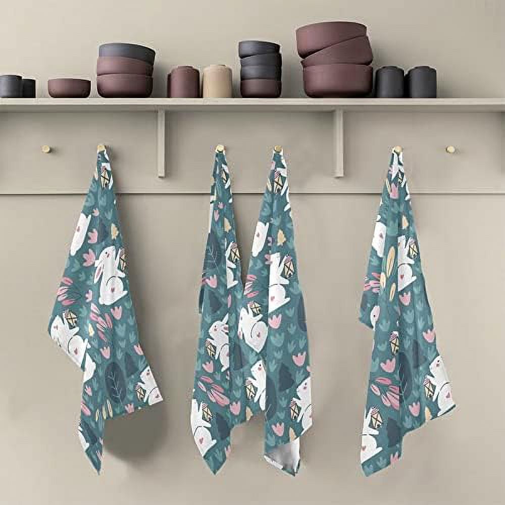 SKYSONIC Easter Bunny Eggs Kitchen Towel 18"x28" Set of 6,Super Soft Absorbent Hand Towel Tea ...