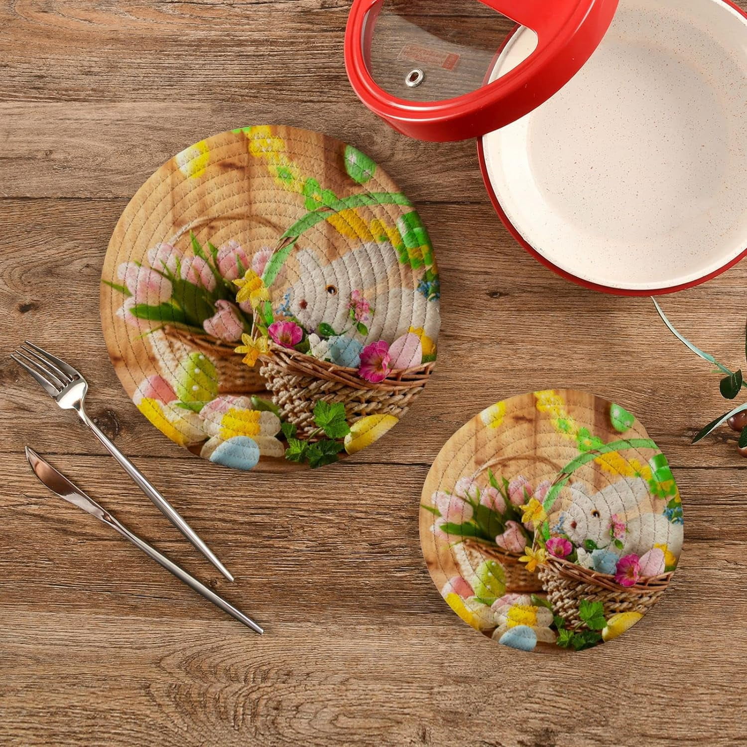 SKYSONIC Easter Bunny Eggs Pot Holders Trivets, 2 Pcs Heat Resistant ...