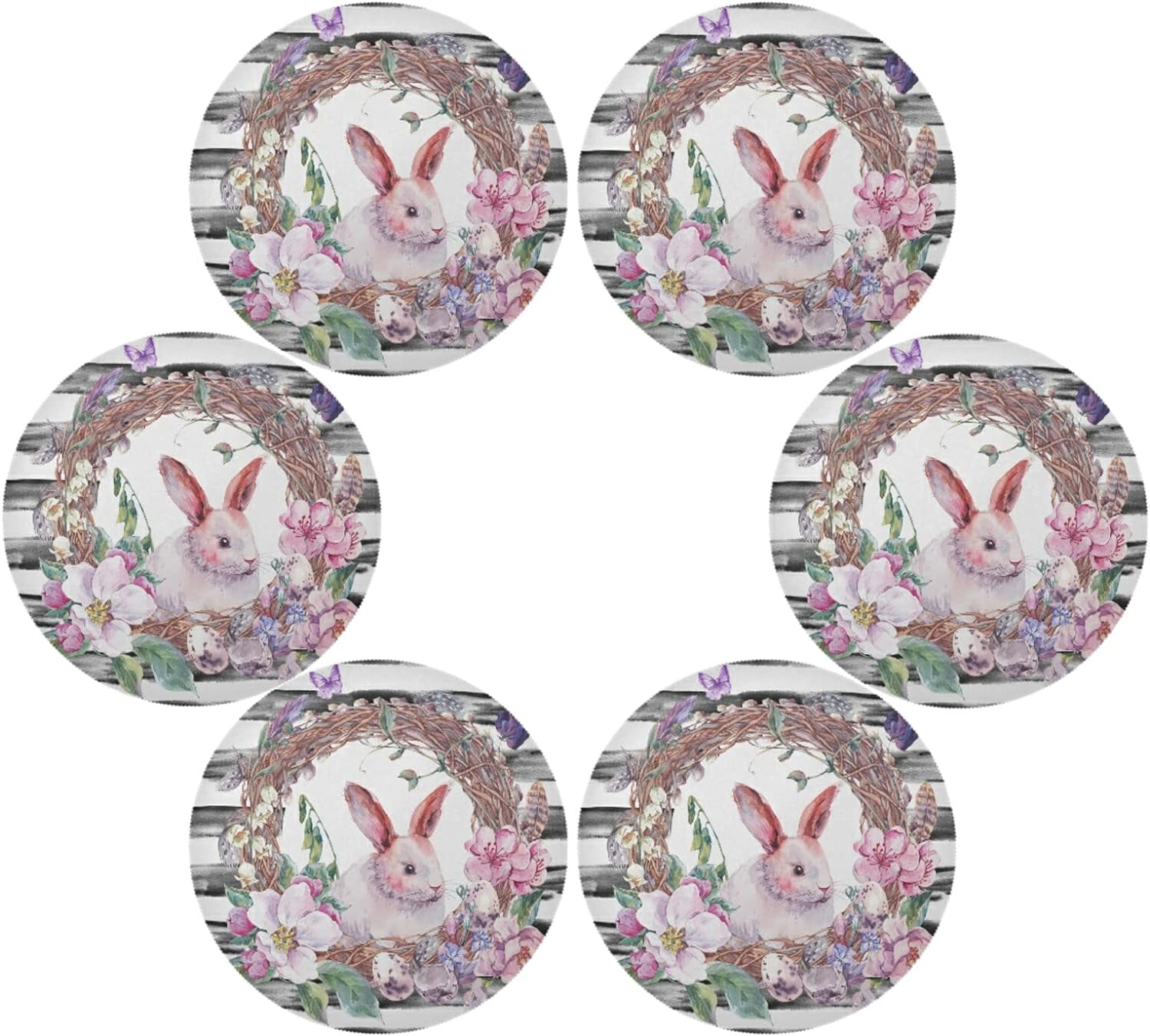 SKYSONIC Easter Bunny Eggs Round Placemats for Dining Table Non-Slip ...