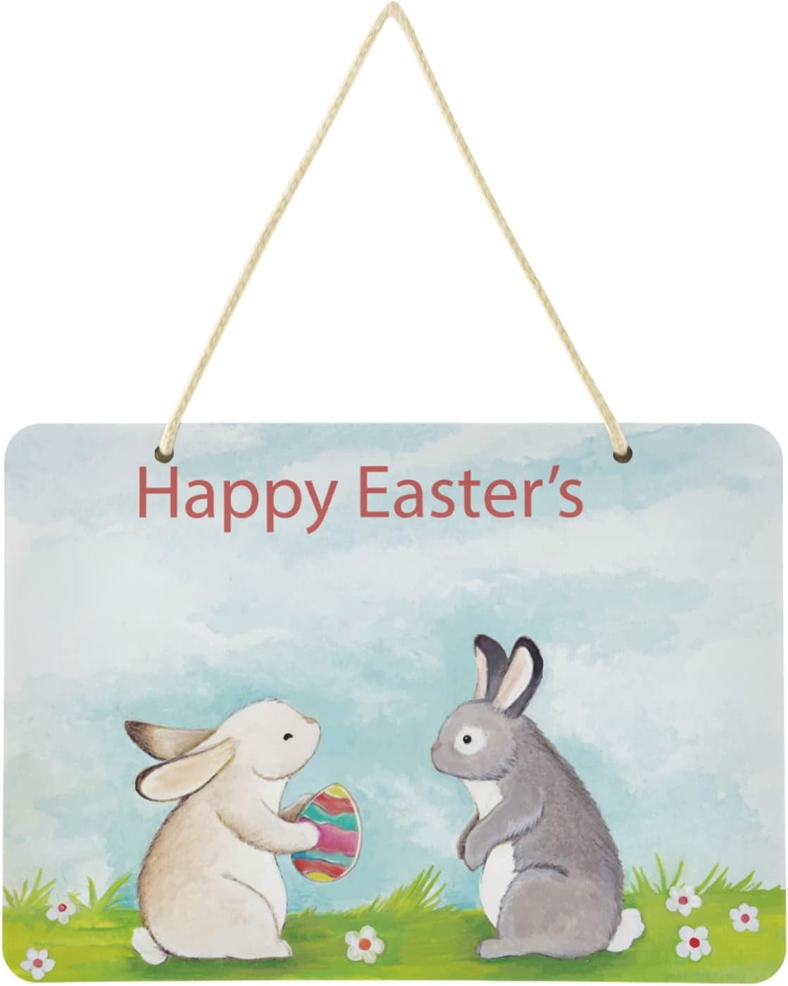 SKYSONIC Easter Bunny Rabbit Welcome Sign Front Door Decor Wall Hanging ...