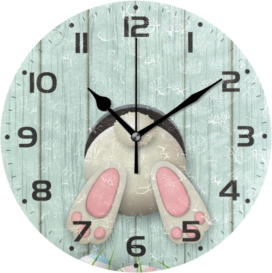 SKYSONIC Easter Bunny Wall Clock 10 Inch Silent Non Ticking Round Clock ...