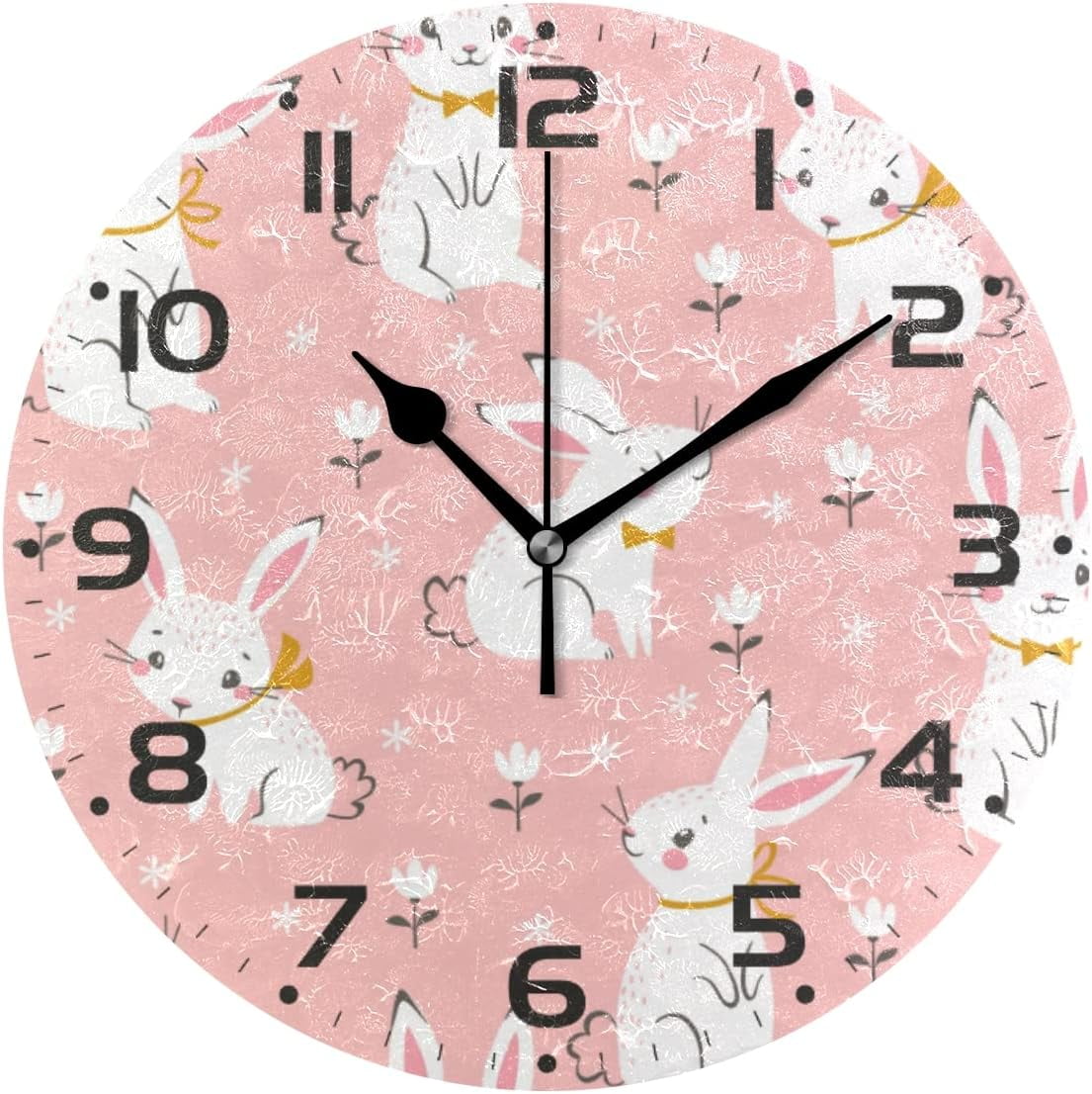 SKYSONIC Easter Bunny Wall Clock 10 Inch Silent Non Ticking Round Clock ...