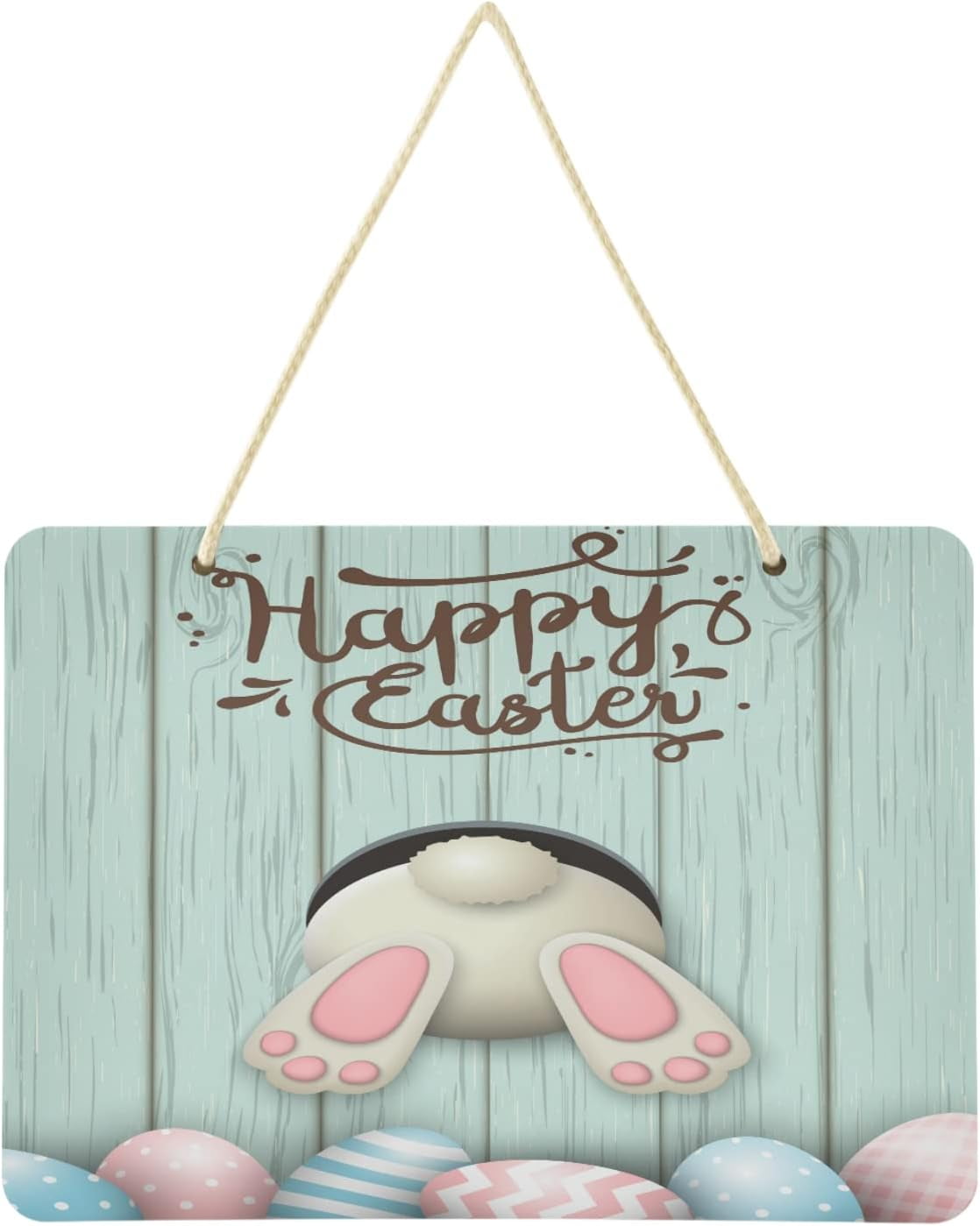 SKYSONIC Easter Bunny Welcome Sign Front Door Decor Wall Hanging Plaque ...