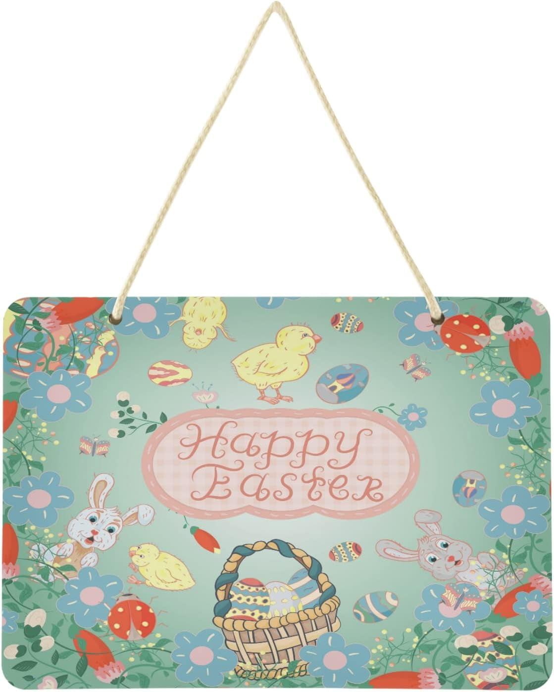 SKYSONIC Easter Bunny Welcome Sign Front Door Decor Wall Hanging Plaque ...